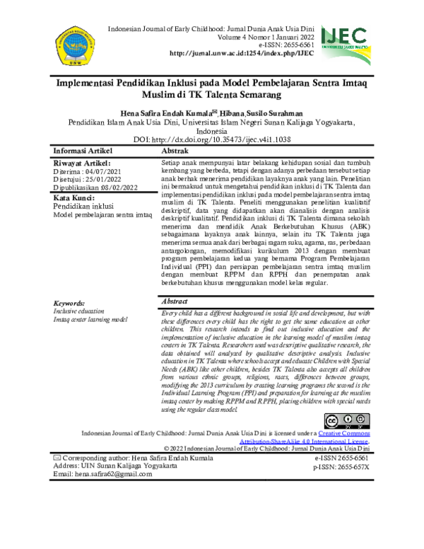 (PDF) Implementasi Pendidikan Inklusi pada Model Pembelajaran Sentra ...