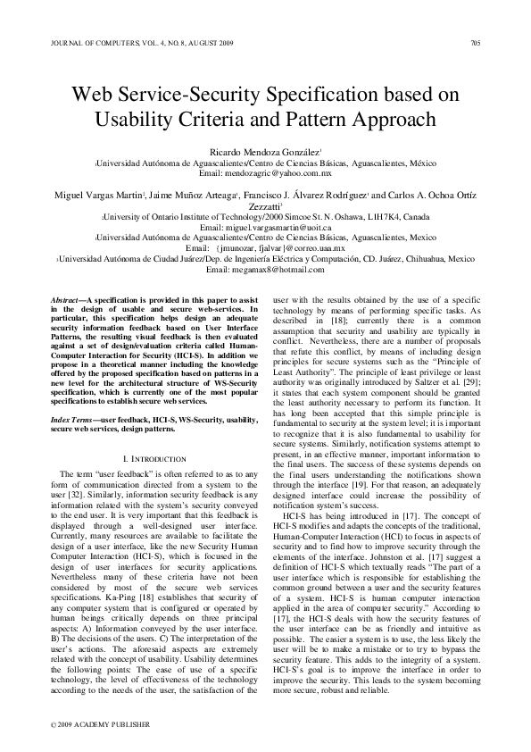(PDF) Web Service-Security Specification based on Usability Criteria ...
