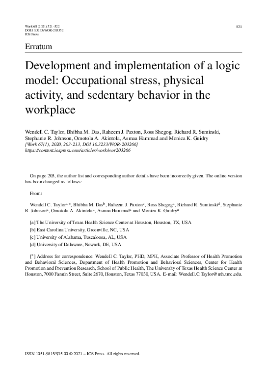 (PDF) Development and implementation of a logic model: Occupational ...