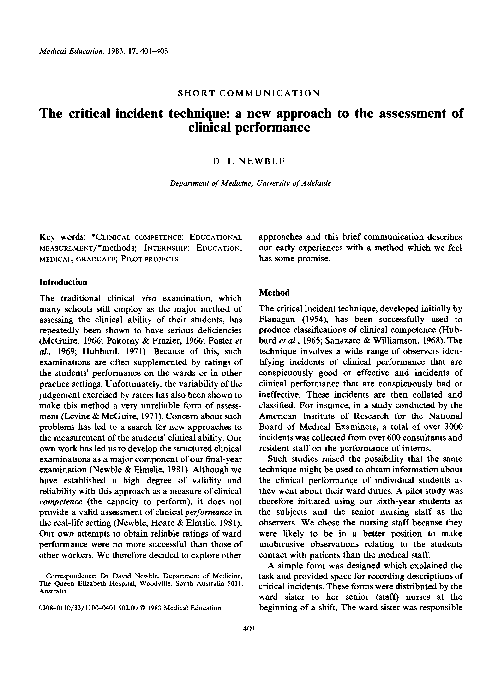 (PDF) The critical incident technique: a new approach to the assessment ...
