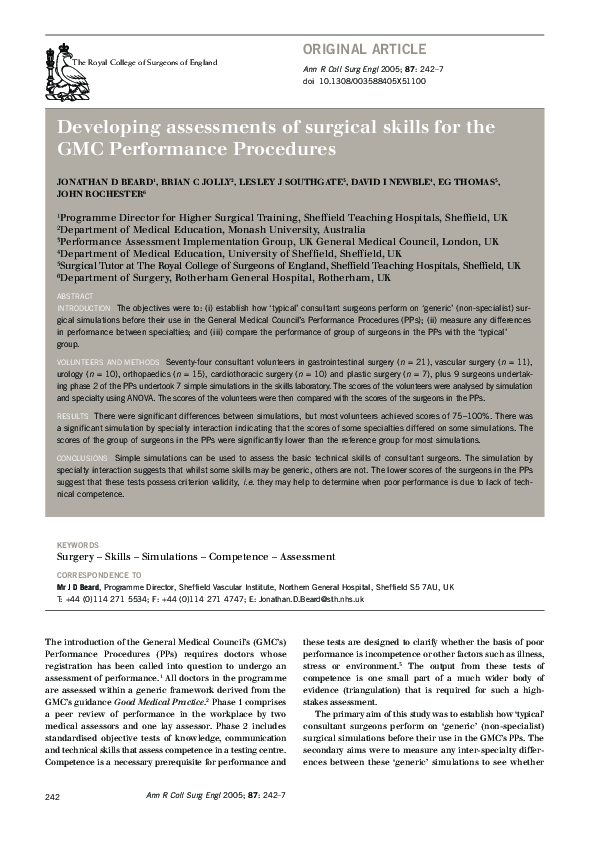 (PDF) Assessing Surgical Skills in GMC Procedures