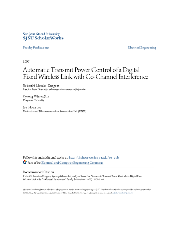(PDF) Automatic Transmit Power Control of a Digital Fixed Wireless Link with Co-Channel Interference