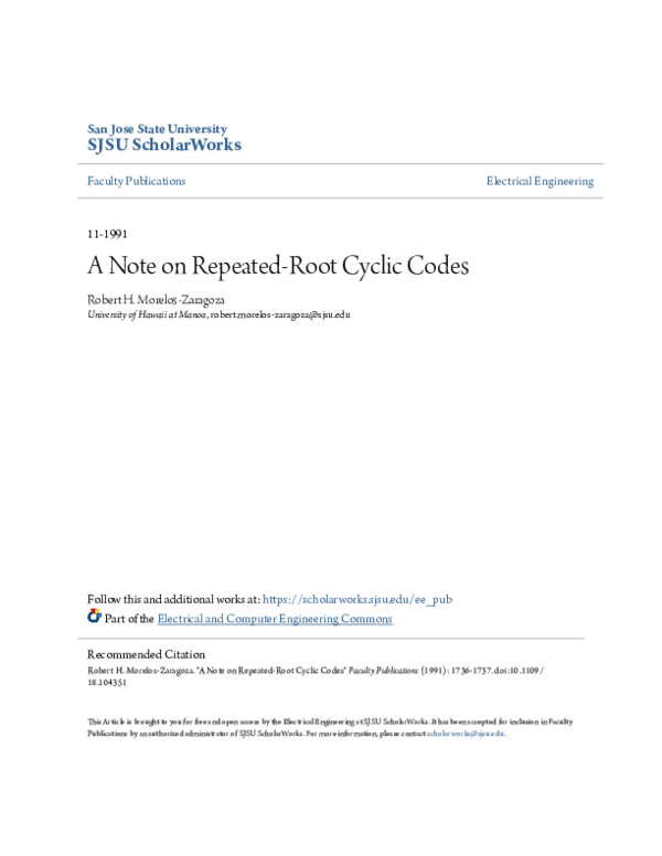 (PDF) A note on repeated-root cyclic codes
