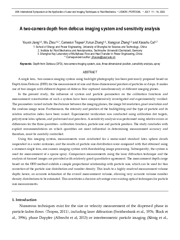 Pdf Two Camera System For Depth From Defocus Analysis