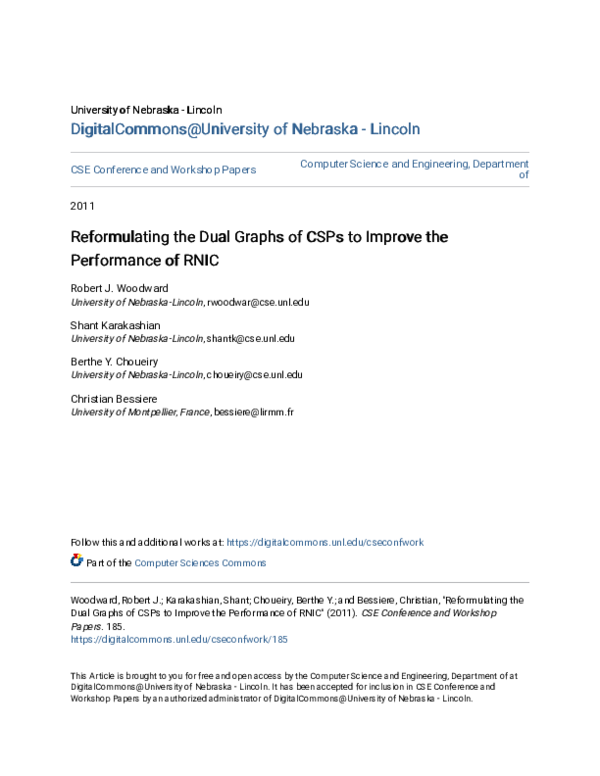 (PDF) Reformulating the Dual Graphs of CSPs to Improve the Performance ...