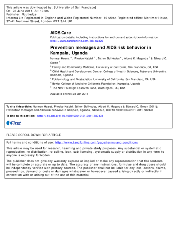 (PDF) Prevention messages and AIDS risk behavior in Kampala, Uganda