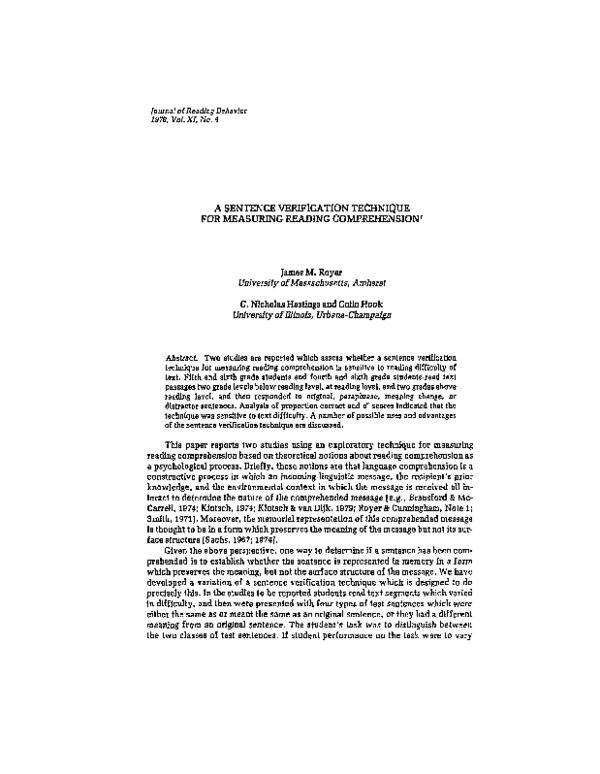 (PDF) A Sentence Verification Technique for Measuring Reading Comprehension