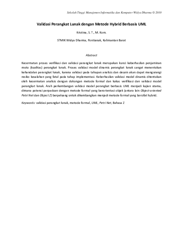 (PDF) Validasi Perangkat Lunak dengan Metode Hybrid Berbasis UML