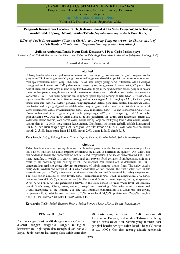 (PDF) Pengaruh Konsentrasi Larutan CaCl2 dan Suhu Pengeringan terhadap ...