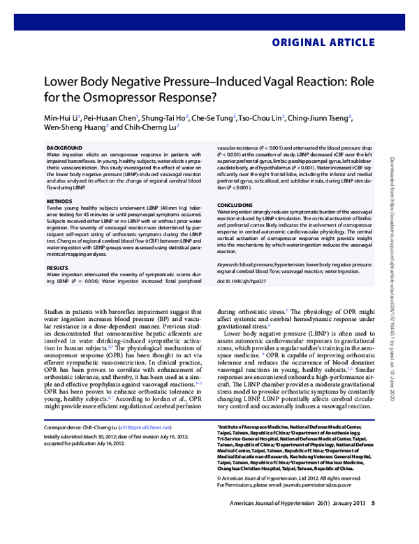 (PDF) Lower body negative pressure-induced vagal reaction: role for the ...