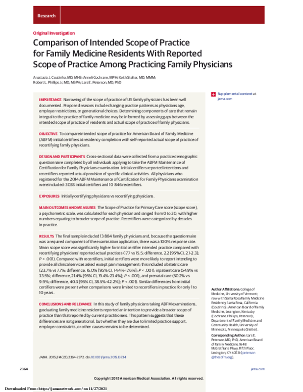 (PDF) Comparison of Intended Scope of Practice for Family Medicine ...