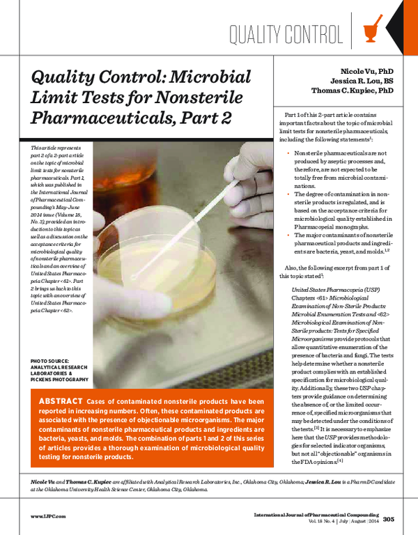 (PDF) Quality Control: microbial limit tests for nonsterile ...