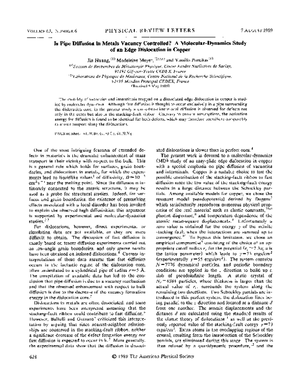(PDF) Is pipe diffusion in metals vacancy controlled? A molecular ...