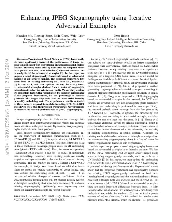 (PDF) Enhancing JPEG Steganography using Iterative Adversarial Examples