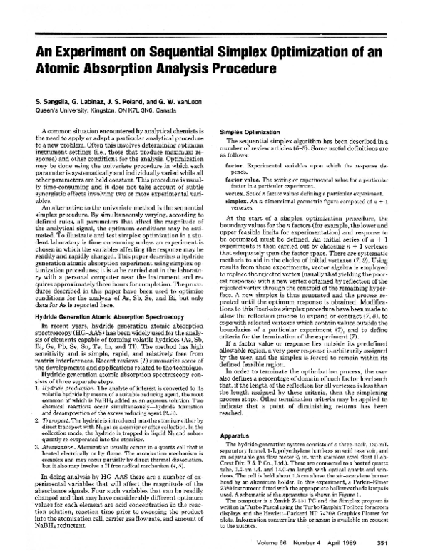 Pdf An Experiment On Sequential Simplex Optimization Of An Atomic