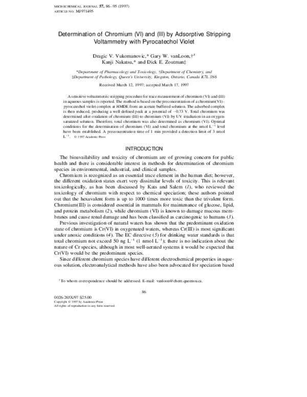 (PDF) Adsorptive Stripping Voltammetry for Chromium