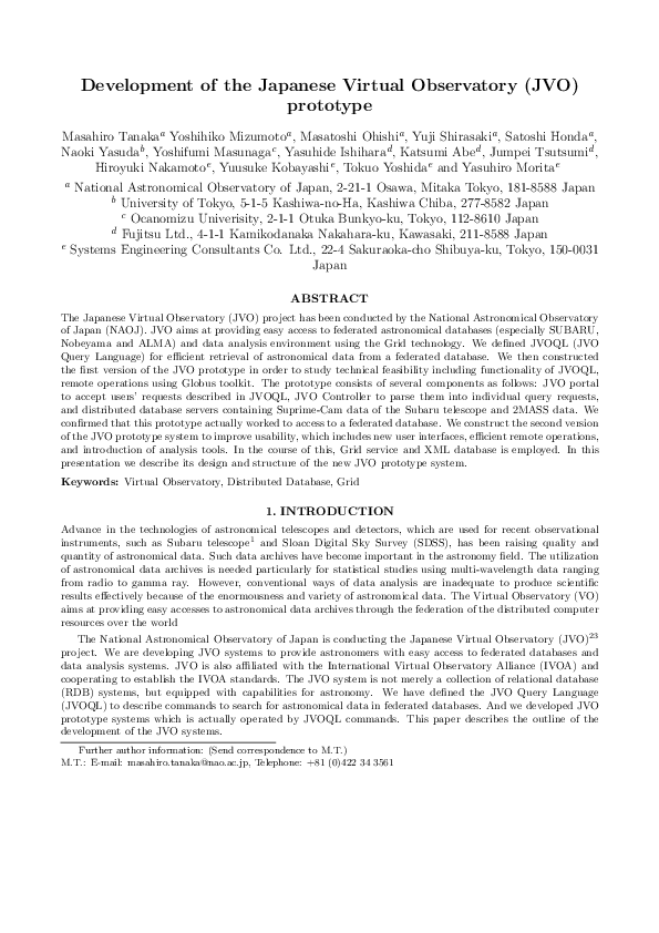 (PDF) Development of the Japanese Virtual Observatory (JVO) prototype