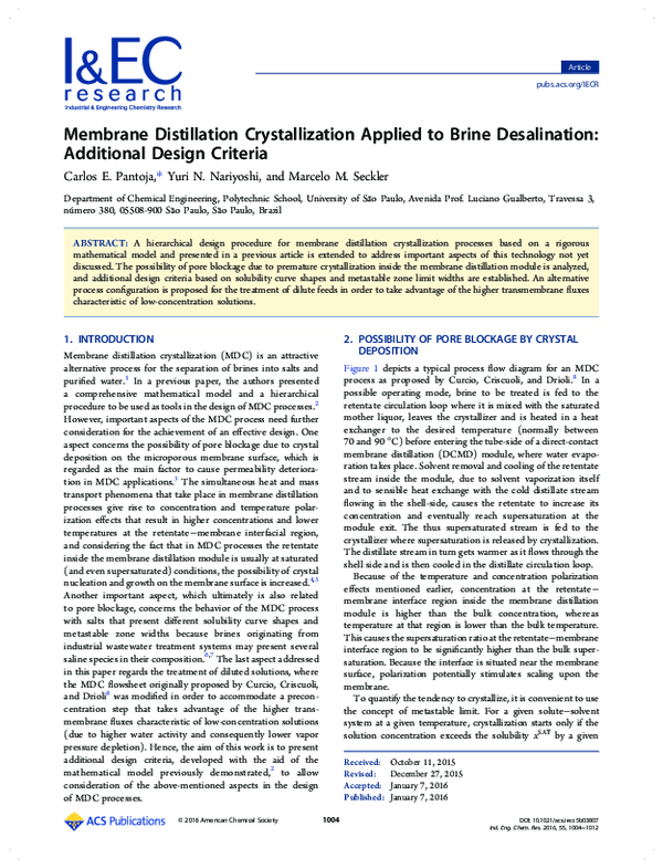 (PDF) Membrane Distillation Crystallization Applied to Brine Desalination: Additional Design ...