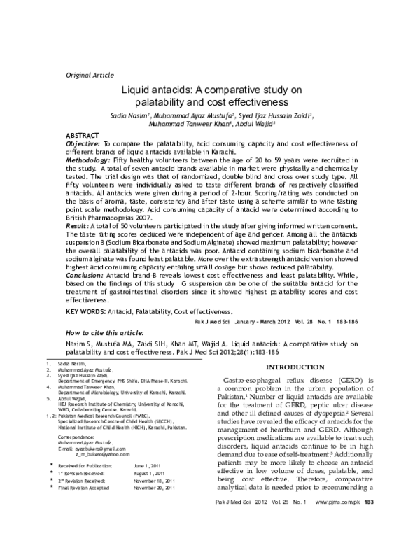 (PDF) Liquid antacids: A comparative study on palatability and cost ...