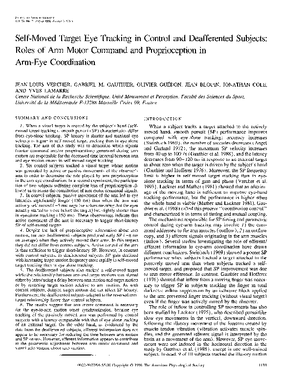 (PDF) Self-moved target eye tracking in control and deafferented ...