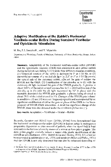 (PDF) Adaptive modification of the rabbit's horizontal vestibulo-ocular reflex during sustained ...