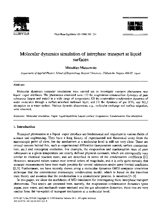 (PDF) Molecular dynamics simulation of interphase transport at liquid surfaces