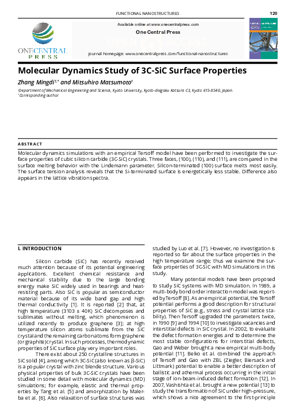 (PDF) Molecular Dynamics Study of 3C-SiC Surface Properties