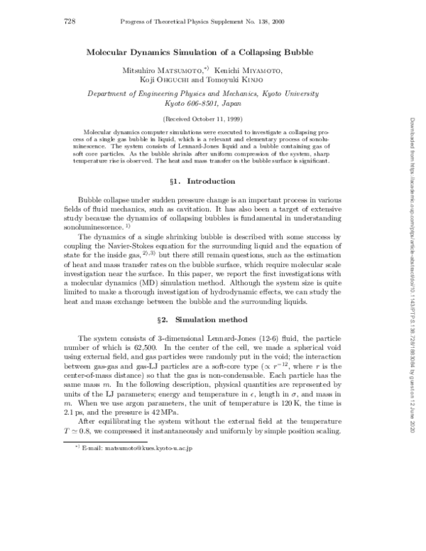 (PDF) Molecular Dynamics Simulation of a Collapsing Bubble