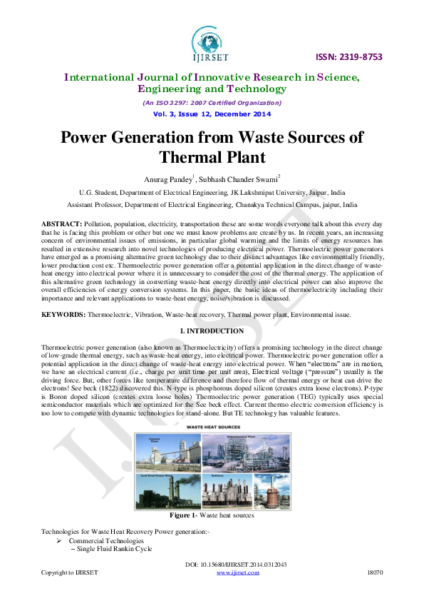 (PDF) Power Generation from Waste Sources of Thermal Plant