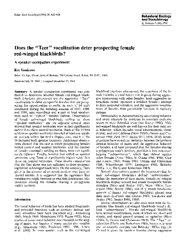 (PDF) Does the ?Teer? vocalization deter prospecting female red-winged ...