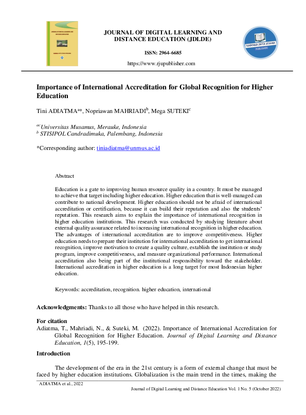 (PDF) Importance of International Accreditation for Global Recognition ...