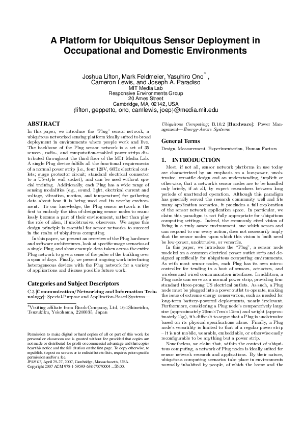 (PDF) A platform for ubiquitous sensor deployment in occupational and ...