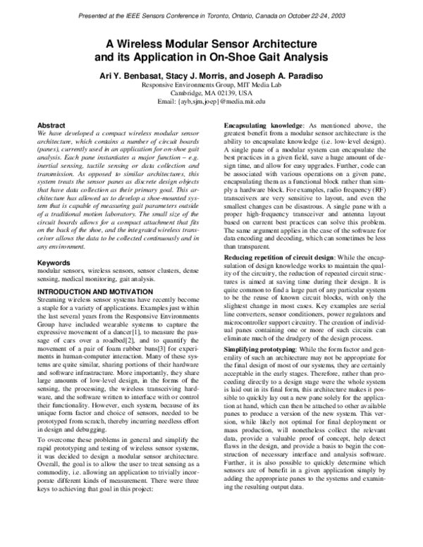 (PDF) A wireless modular sensor architecture and its application in on-shoe gait analysis
