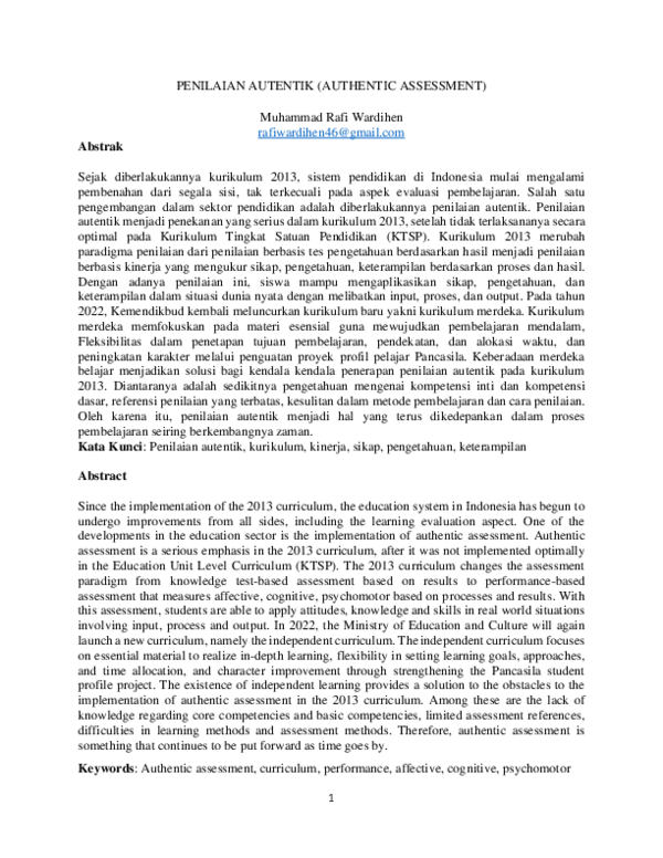 (PDF) PENILAIAN AUTENTIK (AUTHENTIC ASSESSMENT)