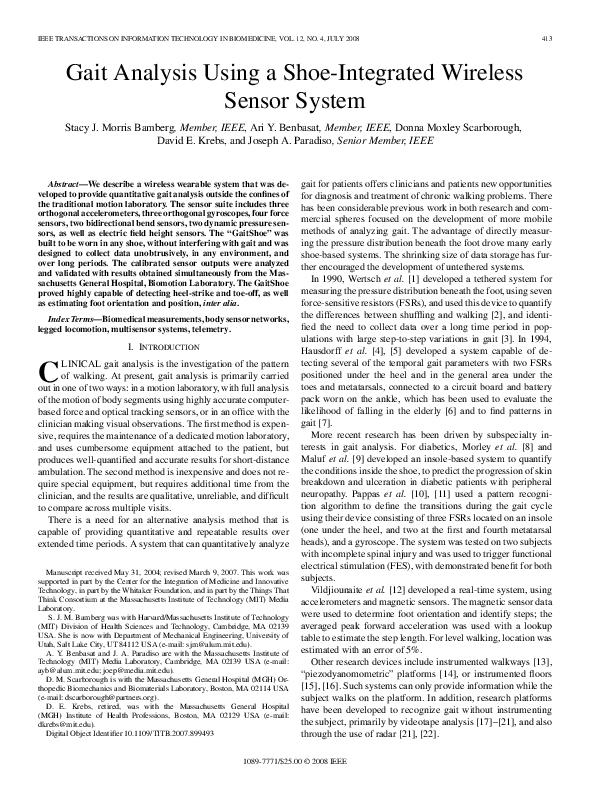 (PDF) Wireless Sensor System for Unobtrusive Gait Analysis