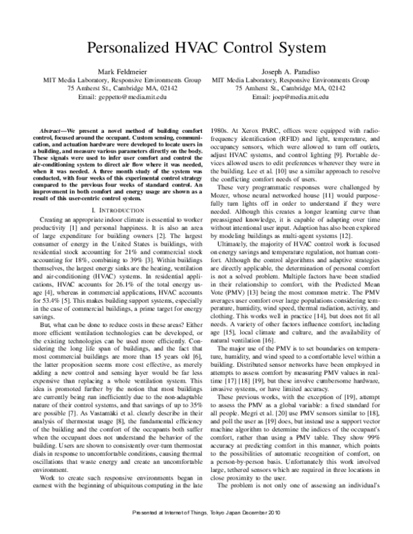(PDF) Personalized HVAC control system