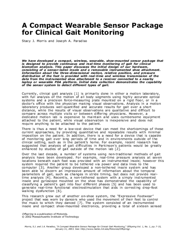 Pdf A Compact Wearable Sensor Package For Clinical Gait Monitoring