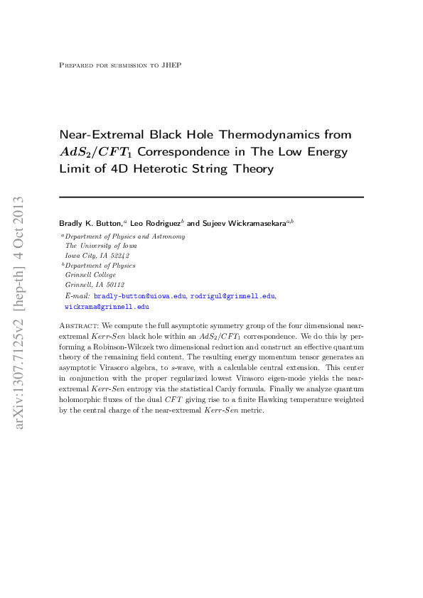 (PDF) Near-extremal black hole thermodynamics from AdS 2/CFT 1 ...