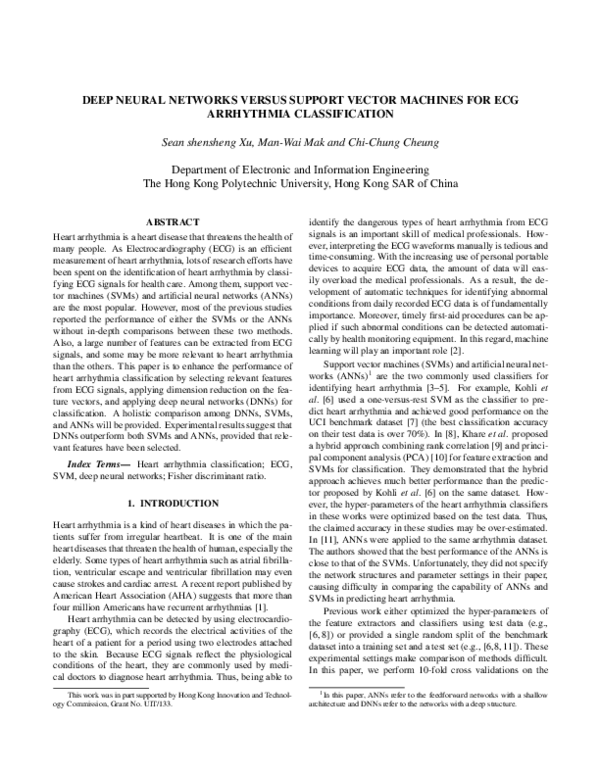 (PDF) Deep neural networks versus support vector machines for ECG arrhythmia classification
