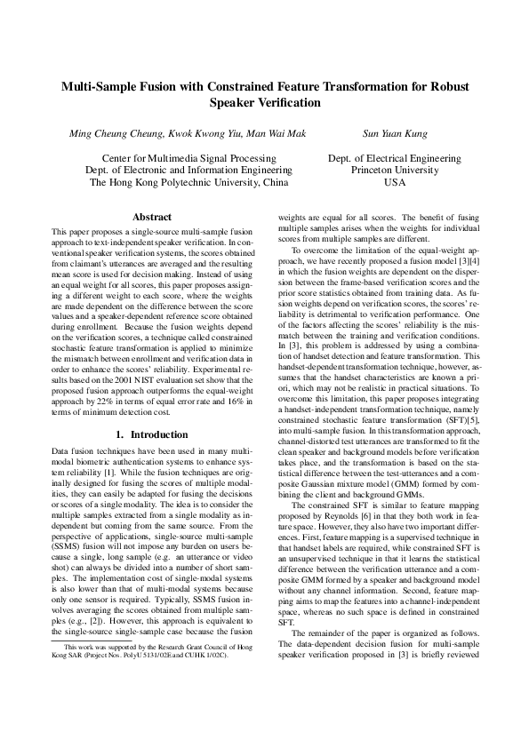 (PDF) Multi-sample fusion with constrained feature transformation for robust speaker verification