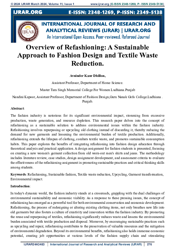 (PDF) Overview of Refashioning: A Sustainable Approach to Fashion ...
