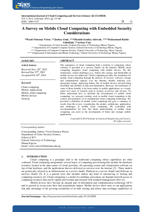 (PDF) Mobile Cloud Computing: Survey of Security and Challenges
