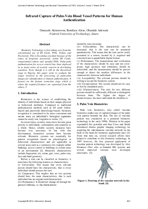 (PDF) Infrared Capture of Palm-Vein Blood Vessel Patterns for Human Authentication