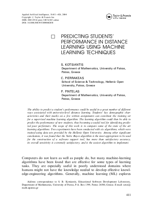 (PDF) Predicting Students' Performance in Distance Learning Using ...