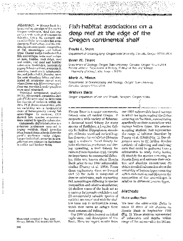 (PDF) Fish-habitat associations on a deep reef at the edge of the ...