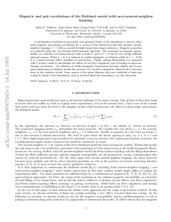 (PDF) Magnetic and pair correlations of the Hubbard model with next-nearest-neighbor hopping