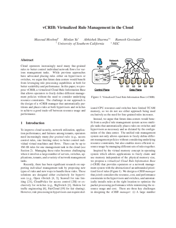 (PDF) vCRIB: Virtualized Rule Management in the Cloud
