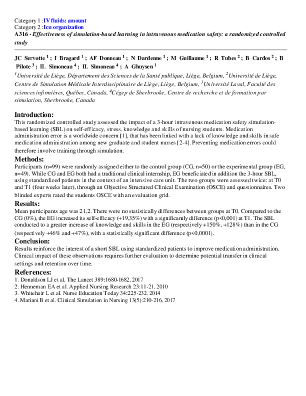 (PDF) Effectiveness of simulation-based learning in intravenous medication safety: a randomized ...