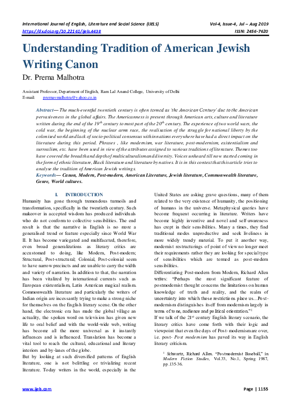 (PDF) Understanding Tradition of American Jewish Writing Canon