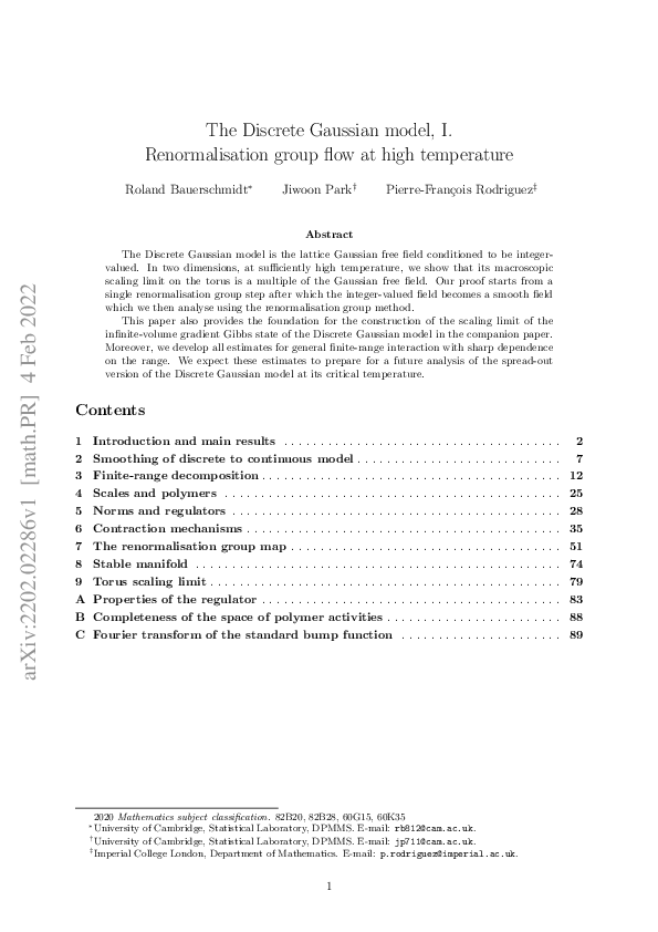 (PDF) The Discrete Gaussian model, I. Renormalisation group flow at high temperature